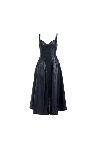MOV Midi Slit Dress Structured Bustier With Flared Skirt In Vegan Leather