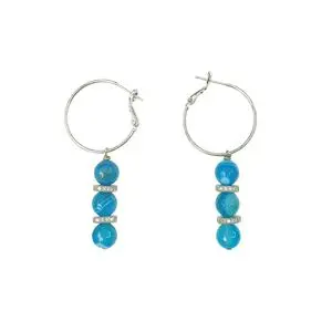 WAY TO CHIC Blue / Silver Blue Agate On Silver Hoop Earrings - Blue/silver