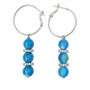 WAY TO CHIC Blue / Silver Way To Chic Blue Agate On Silver Hoop Earrings