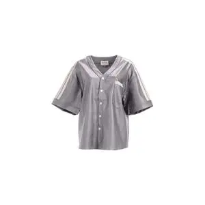 MOV Oversized-shirt — Short-sleeve Vegan Leather With Side Stripe Detail - Grey