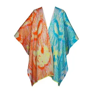 ESSIEN & EMRE Pavo Lucens Merino Wool Colour Block Knit Poncho - Green