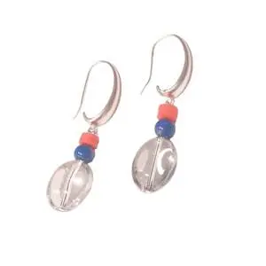 WAY TO CHIC Neutrals / Glass Water Drop Earrings With Lapis Lazuli - Silver