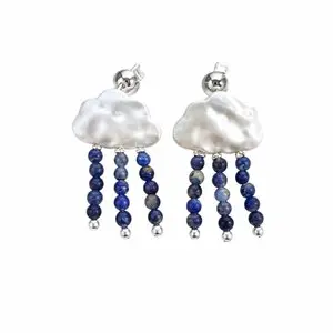 WAY TO CHIC Delicate Lapis Lazuli Cloud Earrings - Blue/silver