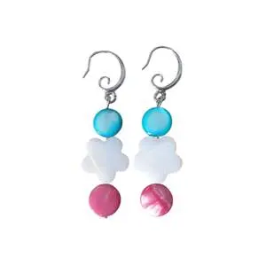 WAY TO CHIC White / Blue Natural Shell Flower Earrings - White/blue