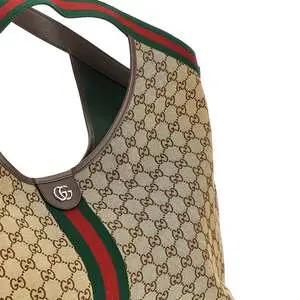 Gucci Large Gg Monogram Canvas Shopping Bag With Web Detail