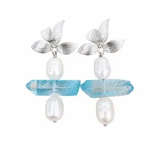 WAY TO CHIC Ocean Bloom Pearl And Crystal Earrings - Blue/white/silver