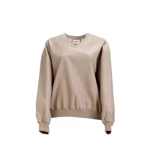 MOV Neutrals V-neck Sweatshirt — Mocha Vegan Leather With Relaxed Silhouette - Brown