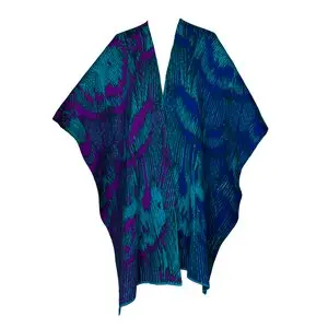 ESSIEN & EMRE Jacquard Knit Poncho - Blue/green