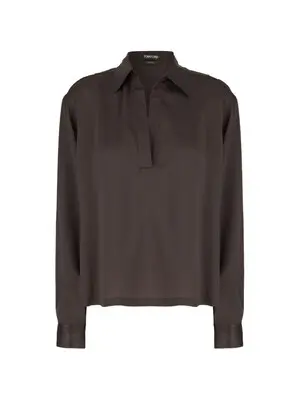 TOM FORD Silk Satin Polo Shirt - Brown