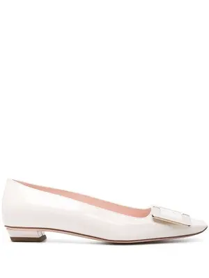 ROGER VIVIER Belle Vivier Patent Leather Flats With Gold-tone Buckle - White
