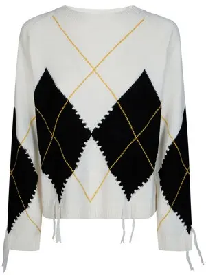 Pinko Argyle Knit Sweater - White