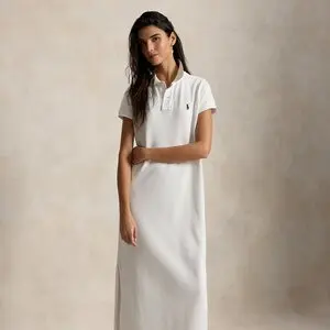 Ralph Lauren Cotton Mesh Polo Maxi Dress With Embroidered Pony - White