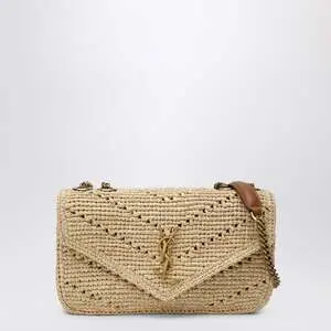 Saint Laurent Small Loulou Chevron Crochet Raffia Bag - Brown