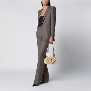 Saint Laurent Small Loulou Chevron Crochet Raffia Bag - Brown