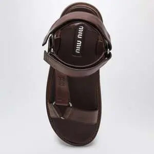 Miu Miu Leather Sandals With Embossed Logo