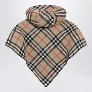 Burberry Sand Checked Wool Hooded Cape