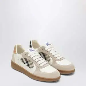 Burberry Terrace Leather And Suede Sneakers With Check Detail