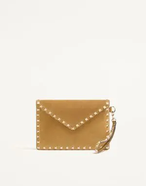 Valentino Garavani Rockstud Suede Clutch Bag - Havana Beige