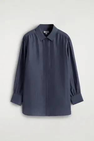 Cos Gathered Washed-silk Shirt - Navy