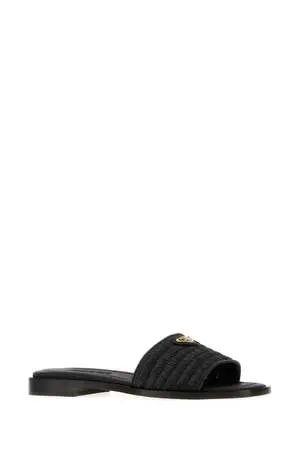 Prada Raffia And Leather Slippers - Black