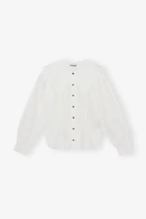 GANNI Frill Collar Poplin Shirt - White