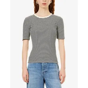 FRAME Fine Rib Knit Striped T-shirt