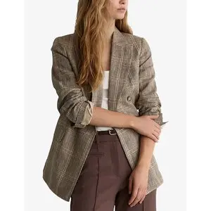 REISS Sybil Checked Linen Blazer