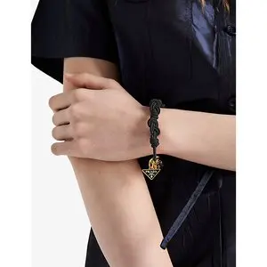 Prada Braided Leather Bracelet With Enamelled Triangle Logo