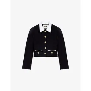 Maje Cropped Tweed Jacket With Detachable Collar And Cuffs
