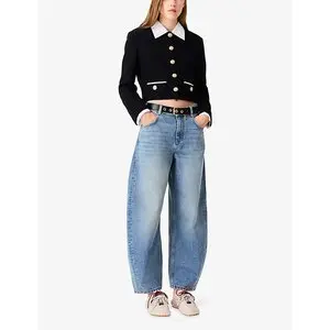 Maje Cropped Tweed Jacket With Detachable Collar And Cuffs