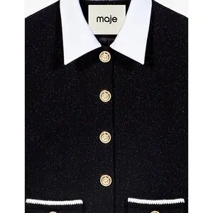 Maje Cropped Tweed Jacket With Detachable Collar And Cuffs