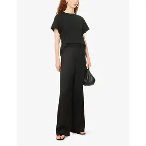 Vince Mid-waist Lace Trim Wide-leg Satin Trousers