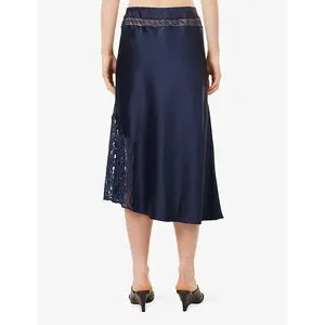 DAMSON MADDER Elea Lace-trim Satin Midi Skirt - Navy