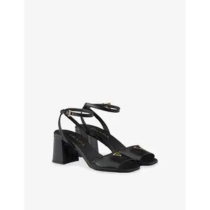 Prada Leather Heeled Sandals With Triangle Logo