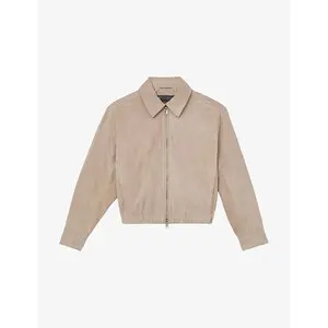 REISS Lottie Collared Elasticated-hem Suede Jacket