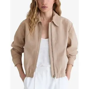 REISS Lottie Collared Elasticated-hem Suede Jacket