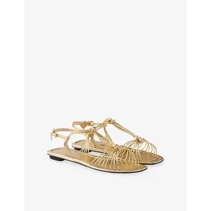 Prada Leather Flat Sandals With Knot Detailing - Gold/silver
