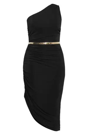 City Chic Slink Ruched One-shoulder Body-con Dress Black