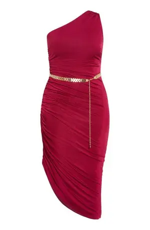 City Chic Slink Ruched One-shoulder Body-con Dress - Pomegranate