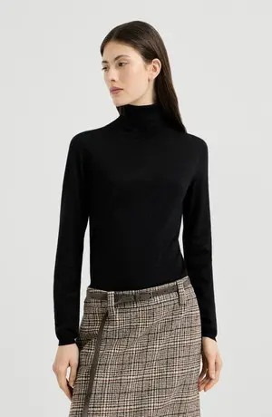 Brunello Cucinelli Sparkling Cashmere And Silk Lightweight Turtleneck Sweater - Black