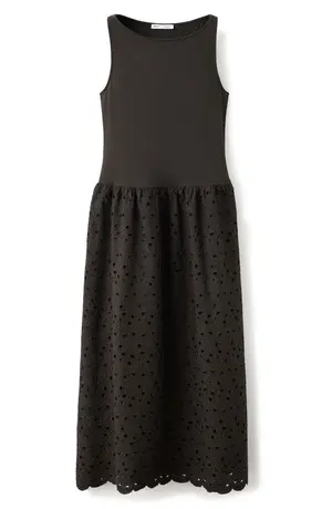 Mango Embroidered Eyelet Mixed Media Dress