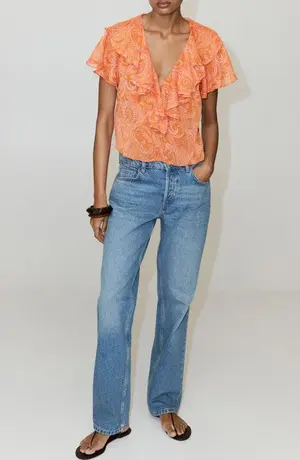 Mango Ruffled Printed Top
