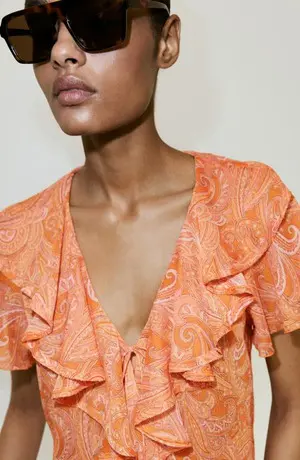 Mango Ruffled Printed Top