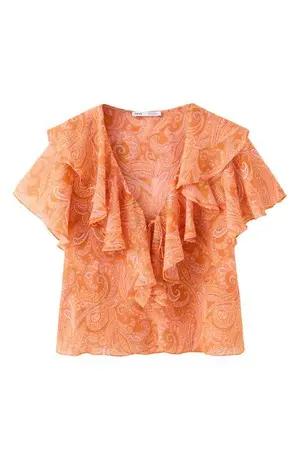 Mango Ruffled Printed Top