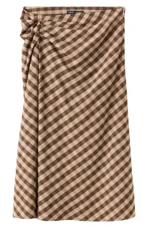 Mango Gingham Midi Skirt - Chocolate