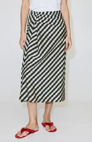 Mango Gingham Midi Skirt - Navy