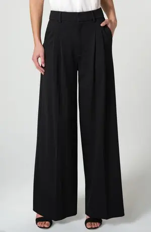 LIVERPOOL High Waisted Pleated Wide Leg Ankle Pants - Black