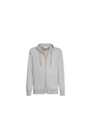 Brunello Cucinelli Cashmere Zip-up Hooded Cardigan - Pebble