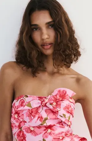 Mango Bow Floral Cotton Mini Dress