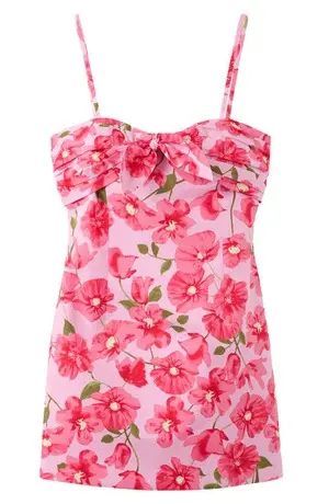 Mango Bow Floral Cotton Mini Dress